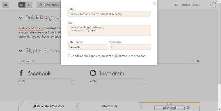 How to connect and use font icons using IcoMoon